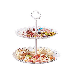Set of 7 PCS Round Plastic Party Cake Stand and Cupcake Holder Fruits Dessert Display Plate Table Decoration for Baby Shower Wedding Birthday Party Celebration