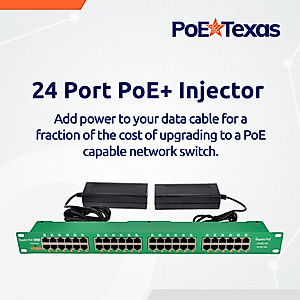 PoE Texas 24 Multi Port IEEE 802.3at PoE+ Injector - Gigabit Data Active Power Over Ethernet for High Powered Devices, 30W PoE Injector for WiFi Access Point & More with 2X 56V 120W Power Supplies
