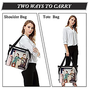 VASCHY Clear Tote Bag for Women, Heavy Duty Stadium Approved Transparent See Through Bag Purse for Work,Sports,Concert Black
