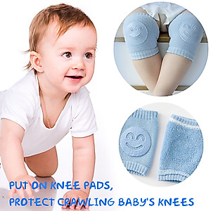 SooGree Baby Knee Pads (5 Pairs Smiley Style) For Crawling Toddler Leg Warms Non-slip Anti-Friction Elastic Cotton Socks For Crawling 6-24 Months Babies