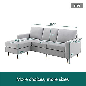 Morden Fort Couch Oversized, Sectional Sofa No-Sagging Comfy, Couches for Living Room Dust-Proof, Sectional Couch L-Shaped Reversible, Sofas & Couches with Chaise, Modular Sectional Sofa Couch L Grey