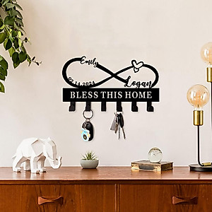 Personalized Infinite Heart Metal Hooks Custom Heart Metal Hooks Key Rack Personalized Key Holder for Wall Custom Name Key Hooks Key Holder for Wall Handmade Anniversary Wedding Gifts