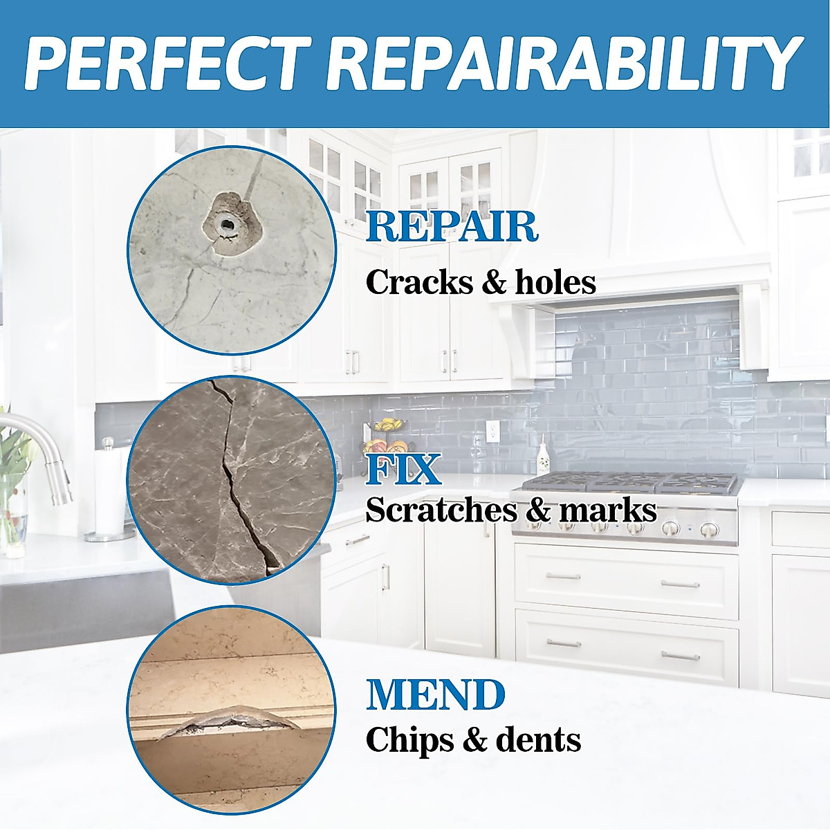 Tile, Granite and Marble Repair Kit(Color Match), 7.05oz Porcelain Repair Kit with Strong Adhesion, Quartz Countertop Repair Kits for Marble, Quartz, Resin, Acrylic, Granite and More (3.52oz+3.52oz)