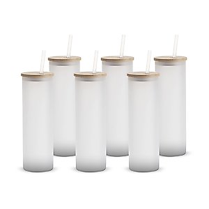 MHM Sublimation Glass Blank Tumbler Skinny Frosted 20oz and 25oz with Bamboo Lid and Straw (Frosted, 20oz)
