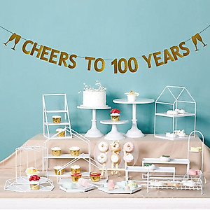 Betteryanzi Gold Cheers to 100 Years Banner,Pre-strung,100th Birthday/Wedding Anniversary Party Decorations Supplies,Gold Glitter Paper Garlands Backdrops,Letters Gold CHEERS TO 100 YEARS