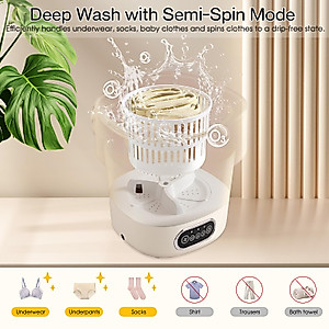 VIVIYA 13L Portable Washing Machine, Mini Foldable Washer with Spin Basket and 2 Wash Bags, Ideal for Underwear, Socks, Baby Clothes and Shoes - Perfect for Apartments, Travel and Hotels (Cream)