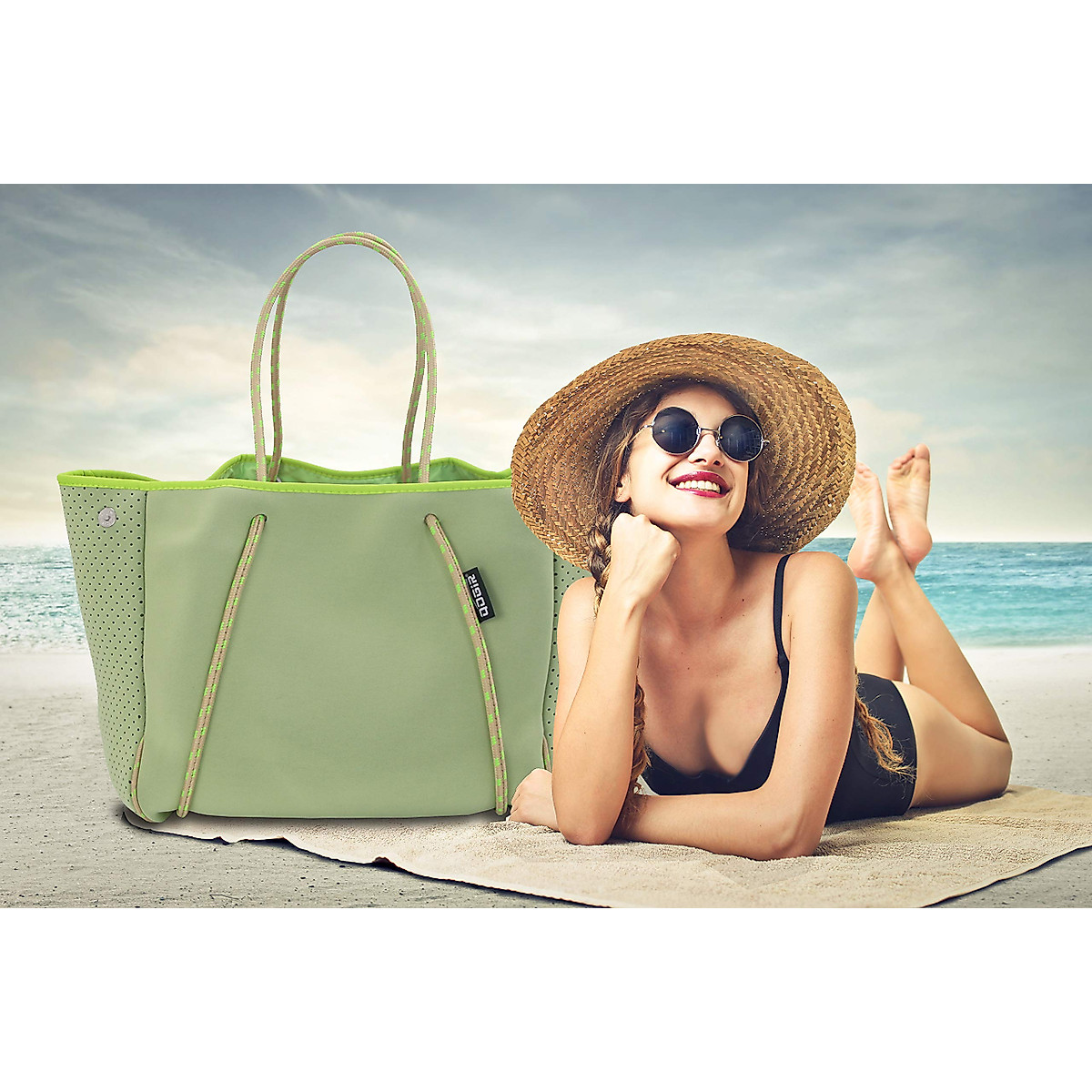 QOGiR Neoprene Multipurpose Beach Bag Tote with Inner Zipper Pocket … … …