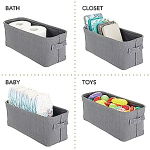 mDesign Narrow Fabric Storage Bin Basket with Handles for Bathroom Closet, Vanity, Cabinet, Cubby, Countertop, Small Slim Baskets for Towels, Toilet Tissue, Crane Collection, 4 Pack - Charcoal Gray