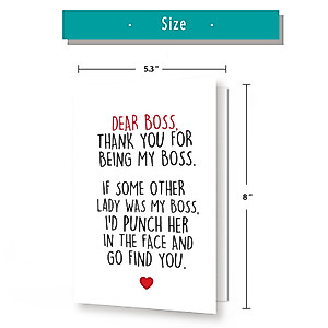 Huameigf Happy Boss’s Day Card for Boss Lady, Cute Card Gifts for Boss Lady, Funny Boss Birthday Card from Employee, Dear Boss Lady Gifts for Women Her