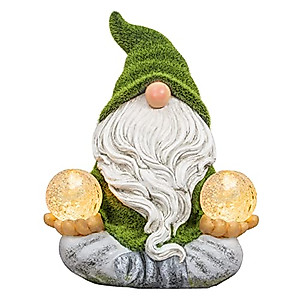 TERESA'S COLLECTIONS Garden Gnomes Decorations for Yard with Solar Lights, Large Flocked Zen Garden Sculptures & Statues Meditating Gifts for Outdoor Front Porch Patio Decor Lawn Ornaments, 11"