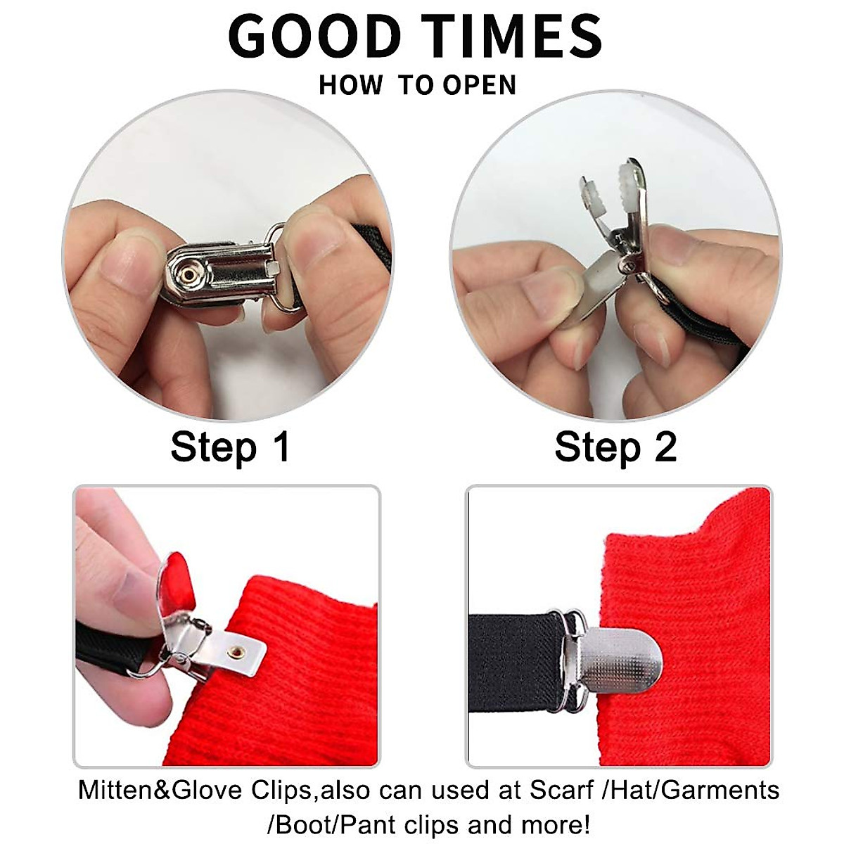 Adjustable Mitten Clips, Elastic Gloves Clips for Boys, Kids, Toddlers, Adults