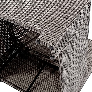 DHPM Furniture 6 Pieces Outdoor Sectional PE Rattan Sofa Brown Manual Wicker Patio Conversation Set with 2 Corner, 2 Single Chairs, 1 Ottoman and 1 Storage Table, Beige