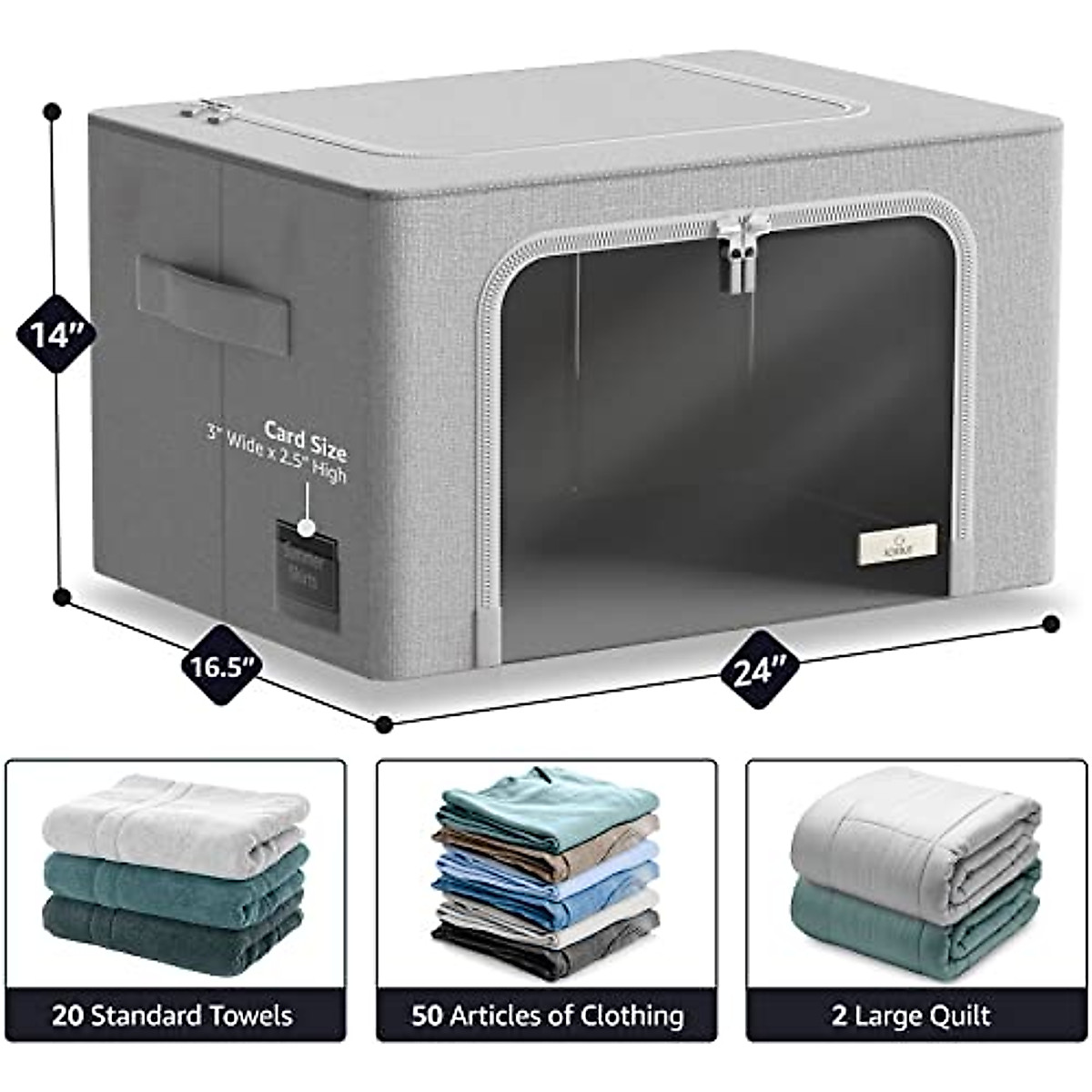 Jumbo Storage Bins with Metal Frame - Stackable & Foldable Clothes Organizer Bags - Oxford Fabric Storage Containers with Large Clear Window & Carry Handles, Organization for Bedding, Linen, Clothes & More