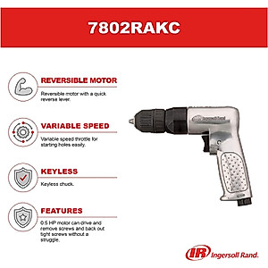 Ingersoll Rand 7802RAKC Heavy Duty 3/8-Inch Reversible Pneumatic Drill With Keyless Chuck