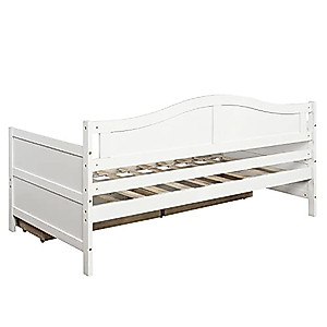 Sturdy Wood Twin Size Bed Frame Twin Wooden Daybed with 2 Drawers,?Sofa Bed for Bedroom Living Room,No Box Spring Needed,White