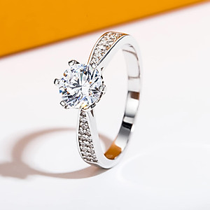 AimiIee Moissanite Engagement Rings 1CT D Color VVS1 Clarity Round Brilliant Cut Solitaire Lab Created Diamond S925 Sterling Silver 6 Prong Moissanite Promise Wedding Rings for Women with