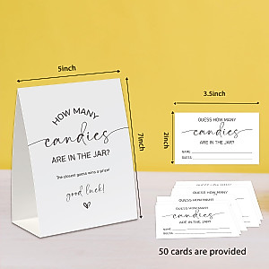 UHADRE Guess How Many Candies Game(One Sign with 50 Cards),Baby Shower Game, Bridal Shower Game, Minimalist Baby Shower, How Many Cards, Candy Guessing Game Sign and Cards Set-GCD02