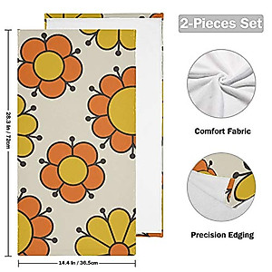 ALAZA Washcloths Set of 2, Retro Orange and Yellow Color 60S Flower Dish Towels and Dish Cloths for Face, Hand, Kitchen & Cleaning, 28 x 14 inch