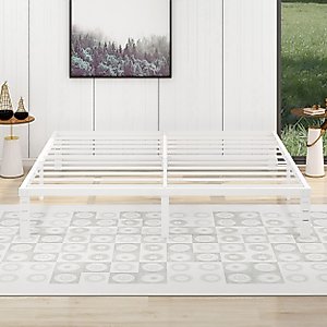 alazyhome King Size Bed Frame 14 Inch Metal Platform Bed Frame Heavy Duty Steel Slats Support No Box Spring Needed Noise-Free Easy Assembly White
