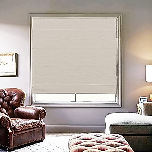 Sunbox Cordless Roman Shades for Windows, Fabric and Texture Roman Shade,Window Treatments,for Home,Bedroom,French Door,Linen