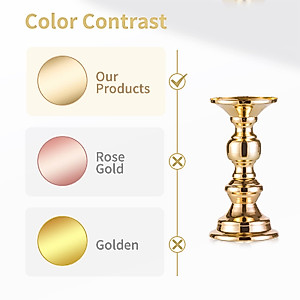 Set of 4 Gold Metal Pillar Candle Holders, Wedding Centerpieces Candlestick Holders for 2 inches Candles Stand Decoration Ideal for Weddings, Special Events, Parties