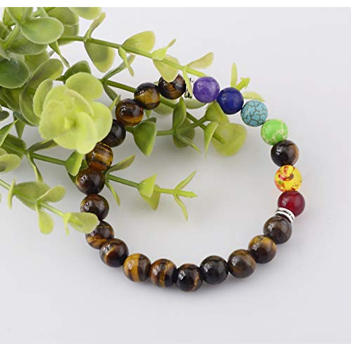 Black Lava Stone 7 Chakra Bracelets 6pcs mix 8mm Yinyang Rock Bead Elastic Natural Stones Gemstones Oil Diffuser Yoga Menditation Beads Bracelets for Men Women Girls Jewelry (6pcs Lava Stone Bracelet)