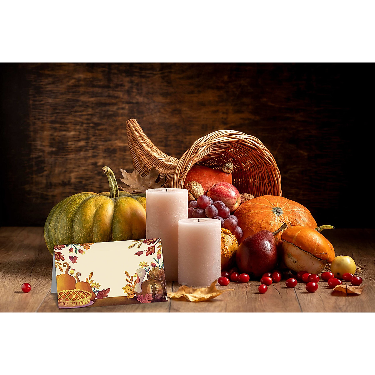 Fall Thanksgiving Table Place Card, 25 Pcs Tent Style Cards Set with Pumpkin and Maple Leaf, Editable Name Cards for Table Seating, Scored for Easy Folding, Food Lables for Autumn Party (05)