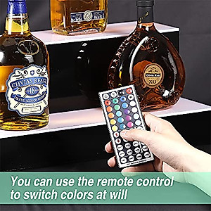 MESAILUP 16 Inch LED Lighted Liquor Bottle Display 2 Step Illuminated Bottle Shelf 2 Tier Home Bar Drinks Commercial Lighting Shelves with Remote Control (2 Tier, 16 inch)