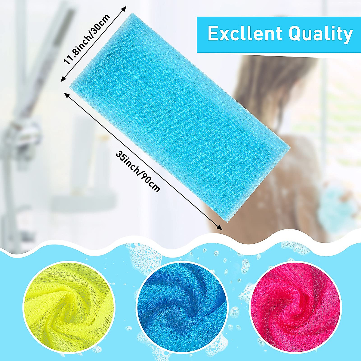 Tatuo 12 Pack 36 Inch Extra Long Exfoliating Bath Cloth Towel Nylon Bath Towel Korean Exfoliating Cloth Japanese Shower Cleaning Sponges for Back Body(12 Color)