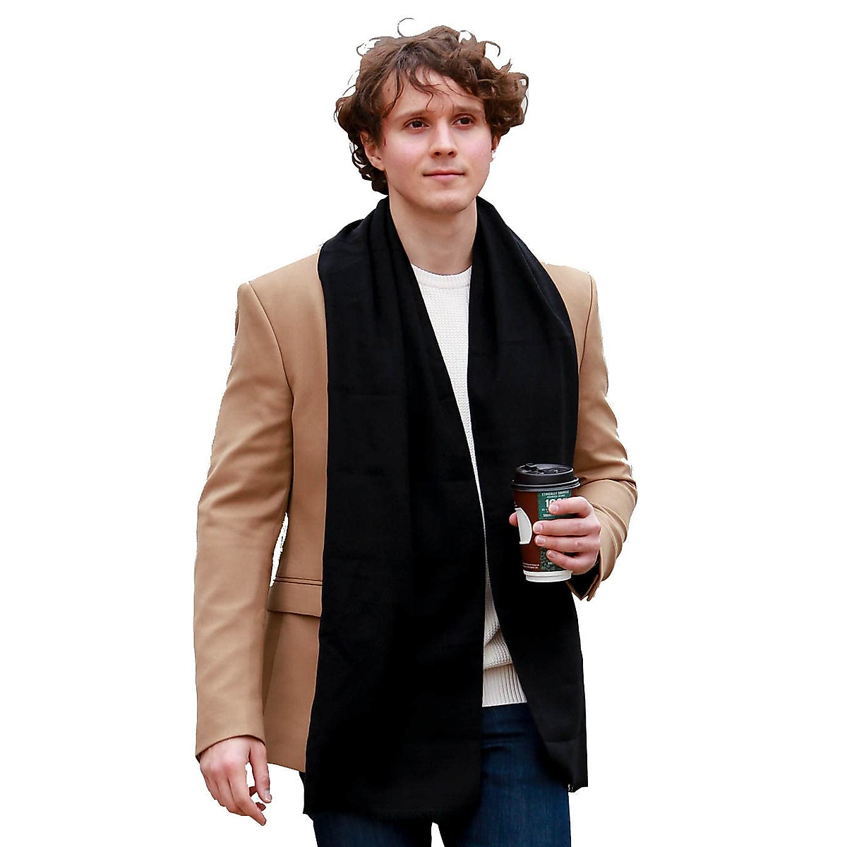 FULLRON Men Winter Scarf Long Warm Black Cashmere Feel Scarves