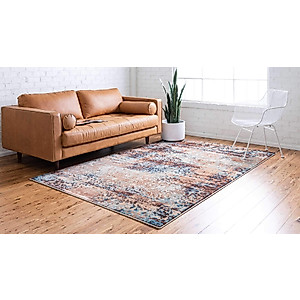 Unique Loom Mystic Collection Area Rug - Seine (8'x 10' Rectangle, Brick Red/ Blue)