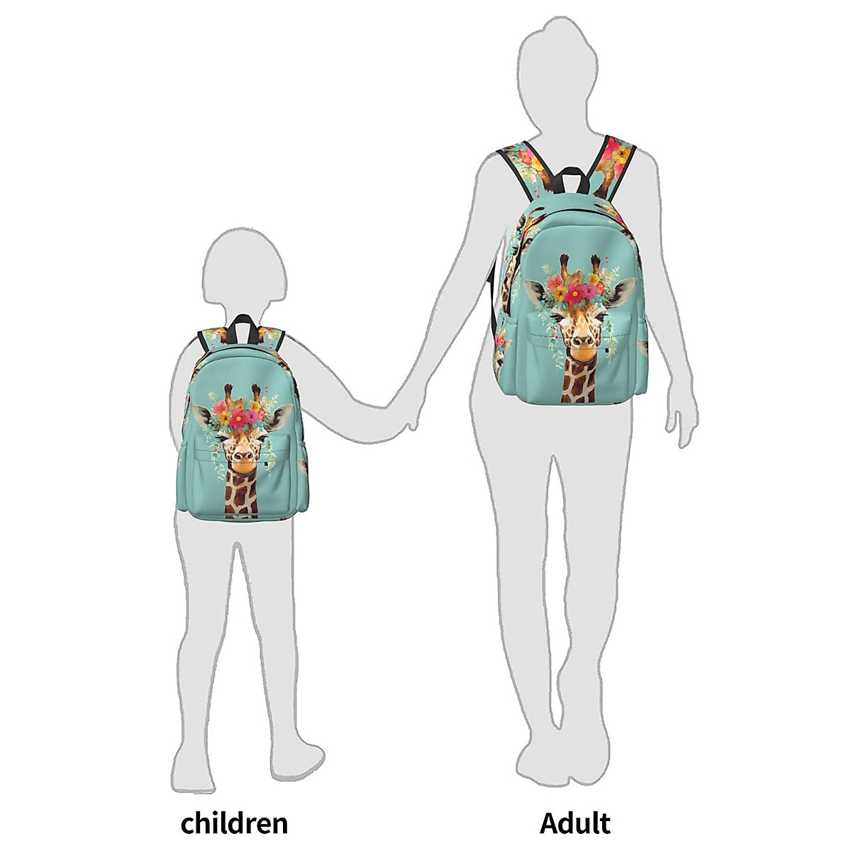 FeHuew 16 inch backpack Giraffe with Floral Headpiece Laptop Backpack Full Print School Bookbag Shoulder Bag for Travel Daypack