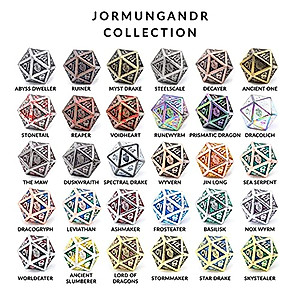 HEIMDALLR Metal DND Dice Set 7 pcs - Dragonhide Design, 16mm Size, Logo on D20; Metal Dice Set & Dice Box; D&D Dice Set D&D (Dungeons and Dragons Dice Set) - Jormungandr Series (Stonetail)