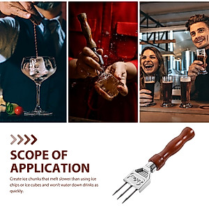Cabilock Stainless Steel Ice Crusher with Wood Handle Three Prong Ice Pick Japanese Style Ice Chipper Bartender Bar Wine Tools