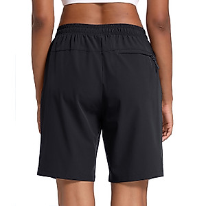MAGCOMSEN Hiking Shorts Woman Lightweight 8 Inch Inseam with Pockets Water Resistant Running Shorts Black M