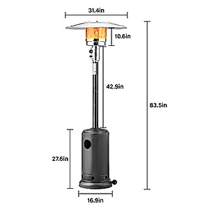 Saemoza 46,000 BTU Outdoor Propane Patio Heater, Standing Garden Heater with Wheels Outdoor Heater Propane Gas, ETL Certified Gas with Safety Ignition System (Silver)