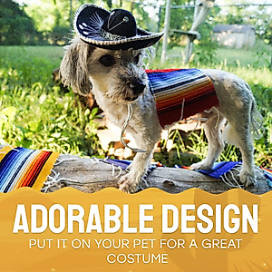 YAJUA Mini Small 6-Inch Authentic Made in Mexico Mariachi Black Hat with Silver Stitching - Mexican Charro Sombrero for Fiesta Themed Parties or Small Dog/Cat Costume