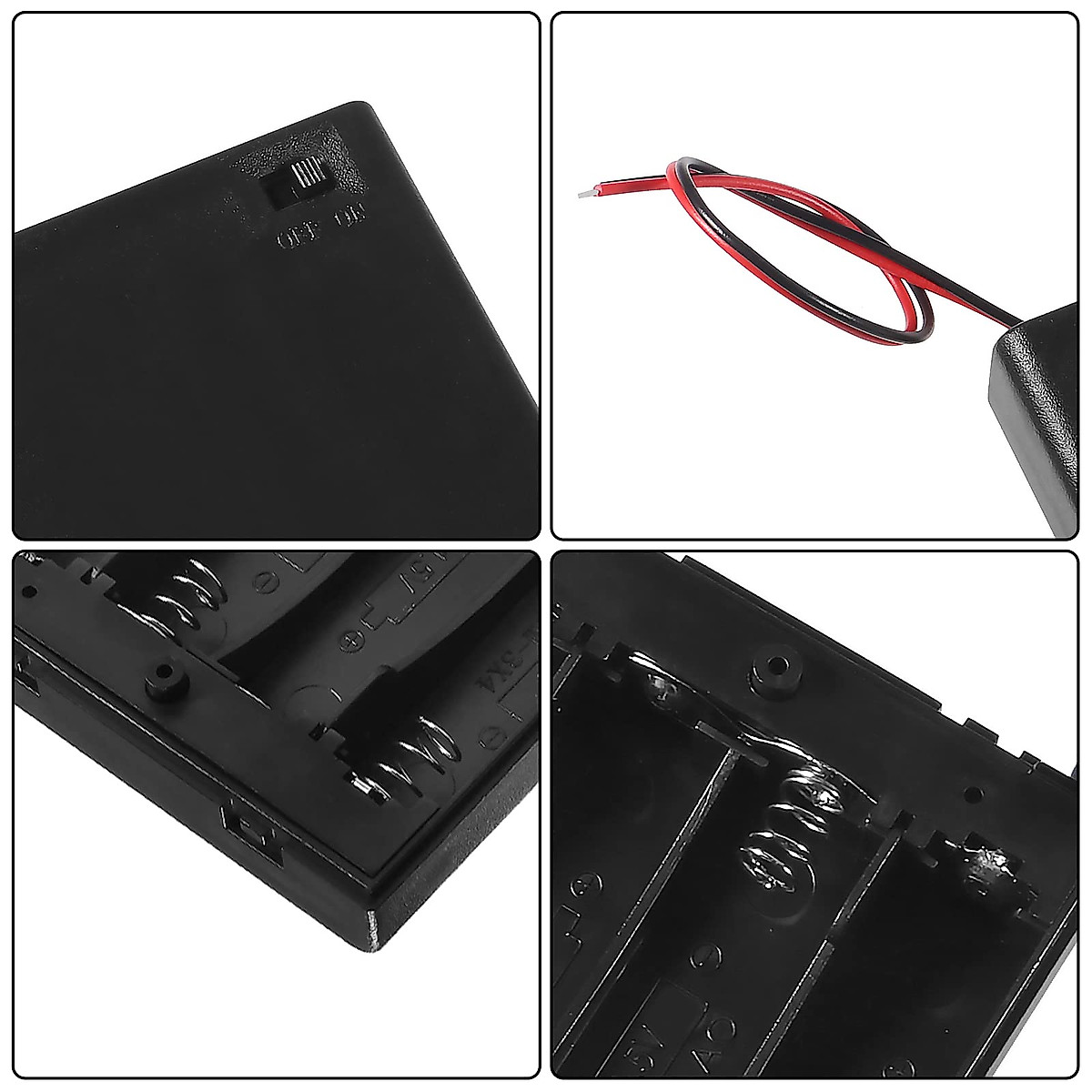 5pcs 4 AA Battery Holder with Cover and Switch, 4X 1.5V AA Battery Holder Case with Wires and ON/Off Switch, 6V AA Battery Holder with Switch