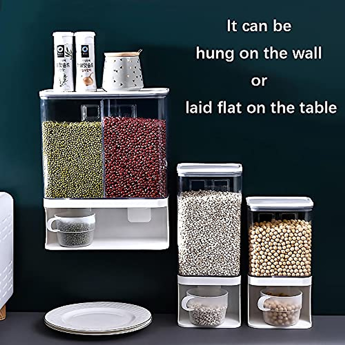 Rice Dispenser,Cereal Dispenser,Dry Food Dispenser, Rice Storage Container,Laundry room storage,Capacity Of 0.79 Gal, Suitable For Rice, Red Rice, Black Rice, Beans, Washing Powder And Dog And Cat Food