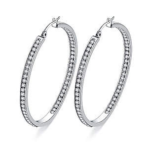 weinuo 2 Inch Stunning Stainless Steel White Cubic Zirconia Hoop Earring for Women Hypoallergenic Jewelry for Sensitive Ears Large Big Hoop Earrings 50MM