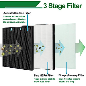 Replacement Post Filter and Carbon Pre Filter compatible for Bissell Air400, 1 Pre Filter + 1 Carbon Post Filter, Compared to Part # 2521 and 2520