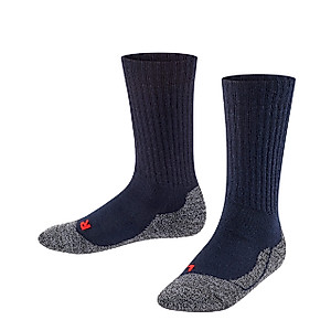 FALKE Unisex Kids Active Warm Hiking Socks, Crew, Sweat Wicking, Sporty Winter Clothes, Thick Breathable, Merino Wool, Blue (Marine 6120), 10-12.5, 1 Pair
