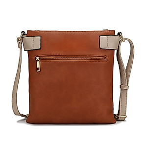 MKF Crossbody Bags for Women – PU Leather Lady Pocketbook Handbag – Side Messenger Purse, Shoulder Strap Tan-Brown