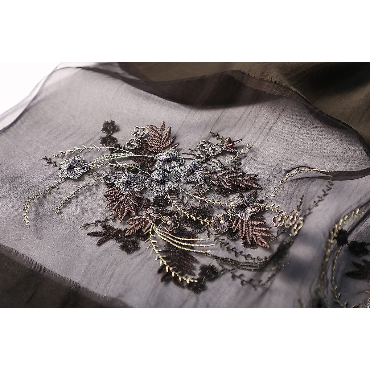 WINCESS.YU Silk Scarf for Women Lightweight Shawls and Wraps for Weddings Fashion Pashmina Shawl Embroidered Scarves (Black)