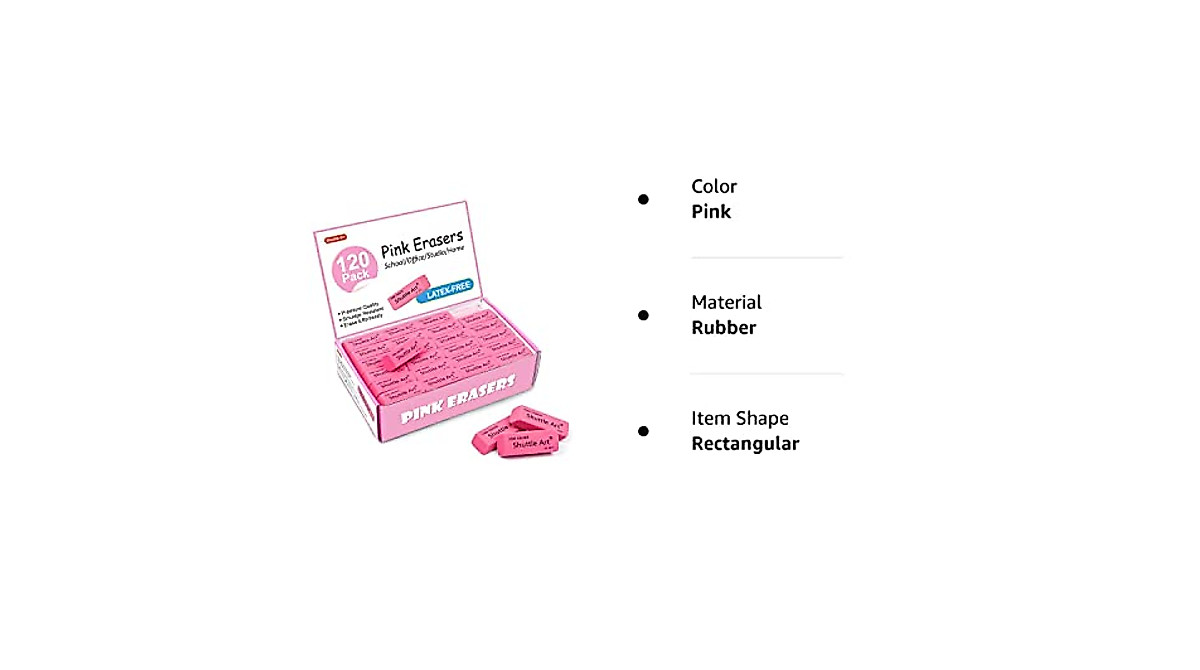 Buy Shuttle Art 120 Pack Pink Erasers - Perfect for School