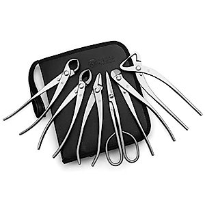 TianBonsai 6-PCS Bonsai Tool Set Including Concave Cutter Straight Edge Cutter Trunk Splitter Wire Cutter Bonsai Pliers And Bonsai Scissors Equip With Tool Bag