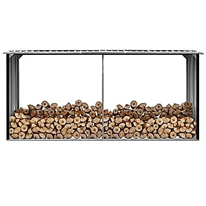 vidaXL Log Storage Shed, Log Holder with Roof, Log Storage Shed, Firewood Rack for Backyard Garden Patio Porch, Anthracite Galvanized Steel 129.9"