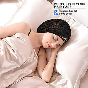 MODSIGHT Mesh Hair Net for Women Sleeping, 4 Pcs Rayon Snood Crocheted Cover Ornament for Sleeping, Black Crochet Hair Net for Women Sleep Cap (Black)