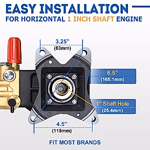 TOOLCY Pressure Washer Pump Max 4200 PSI 4.2 GPM, 1" Shaft Horizontal Gas Power Washer Pump Replacement, Direct Drive Triplex Plunger Pump, Compatible with Honda Simpson, DeWalt and More, 5 Nozzles