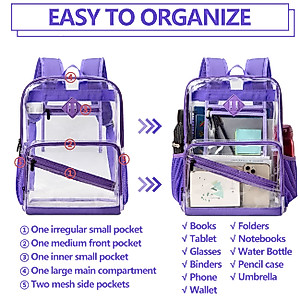 Kasqo Clear Backpack, 15.6 Inch Heavy Duty PVC Transparent Backpack See Through Backpacks for School, College, Sports, Work, Travel, Stadium Approved, White